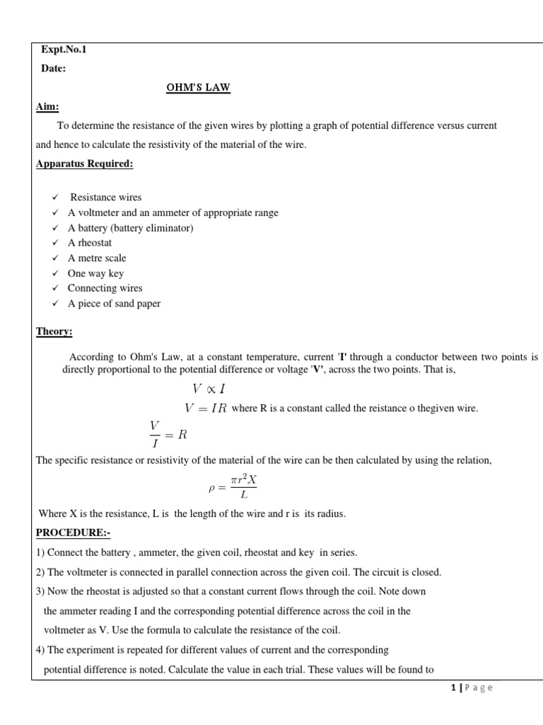 Xii Physics Experiment 1 | PDF | Electrical Resistance And Conductance | Voltage