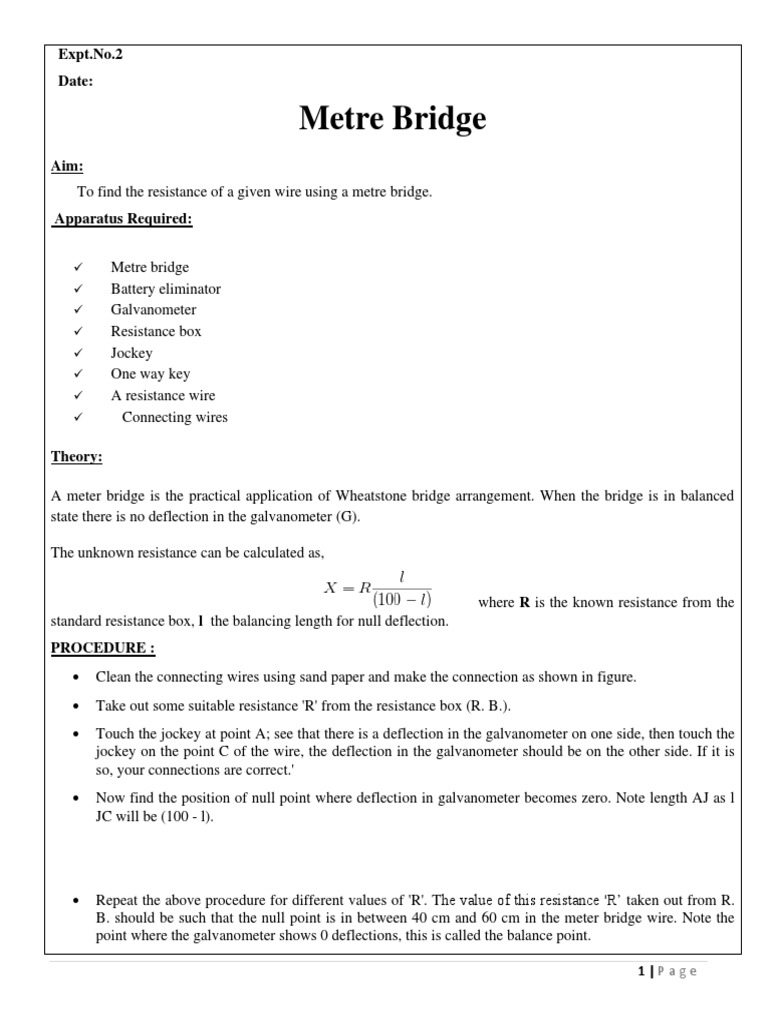 Xii Physics Experiment 2 | PDF | Metre | Electrical Resistance And ...