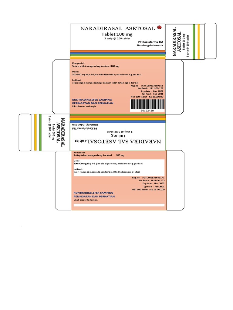 Naradirasal Asetosal: Tablet 100 MG | PDF