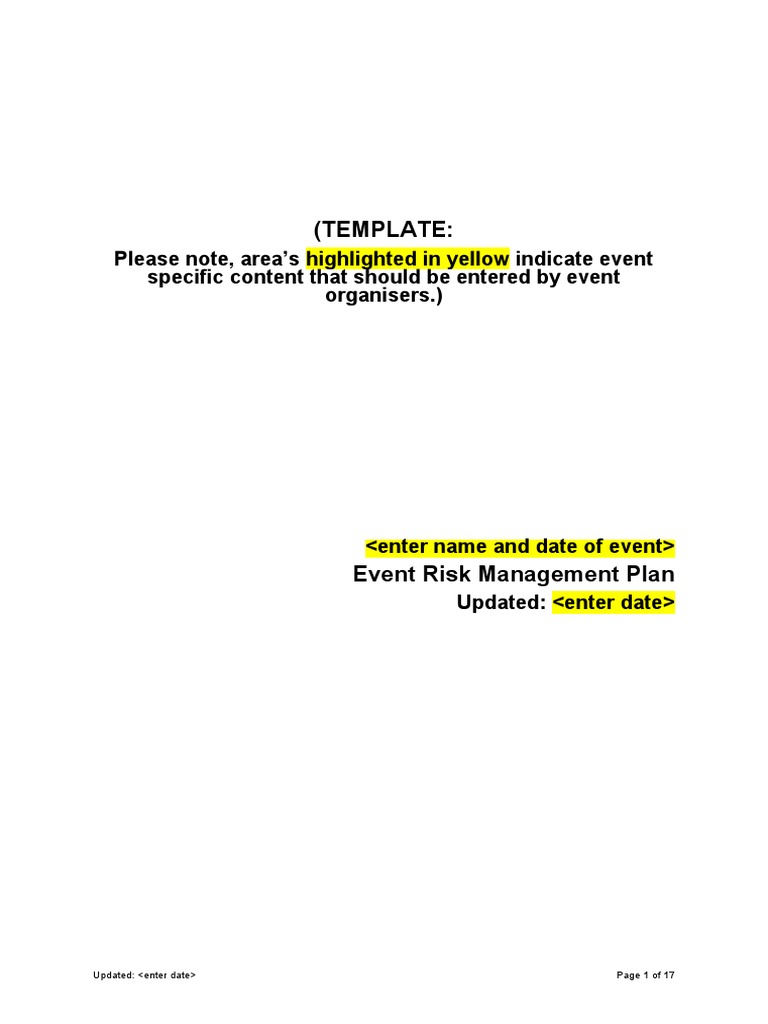 Rmoe Event Safety and Risk Plan Template | PDF | Risk | Risk Management