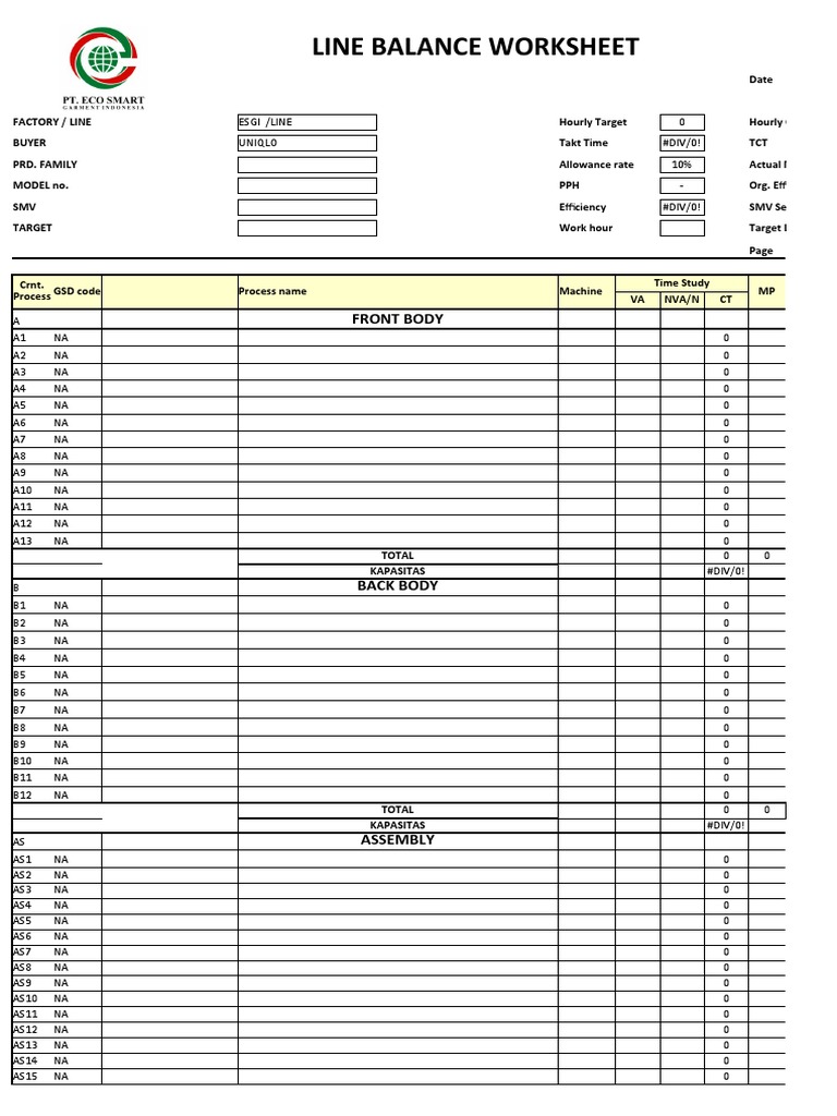 Line Balancing Worksheet for UNIQLO | PDF | Seam (Sewing) | Sewing