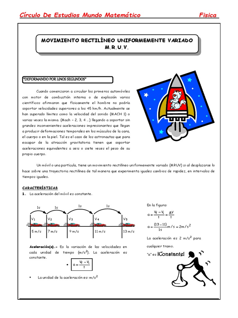 Movimiento Rectilíneo Uniforme Variado | PDF | Aceleración | Velocidad