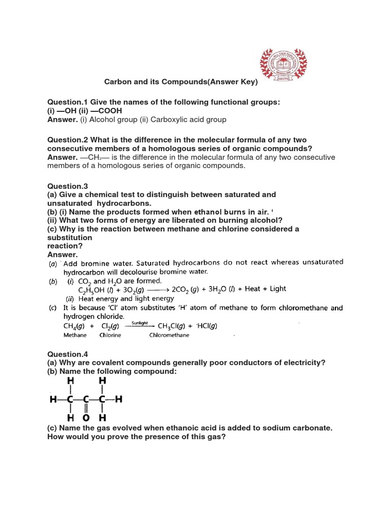 Carbon and It S Compounds ANSWER KEY | PDF | Chemical Compounds ...