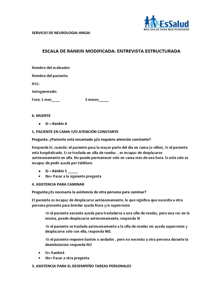 Escala de Rankin Modificada | PDF | Medicina CLINICA | Enfermedades y ...