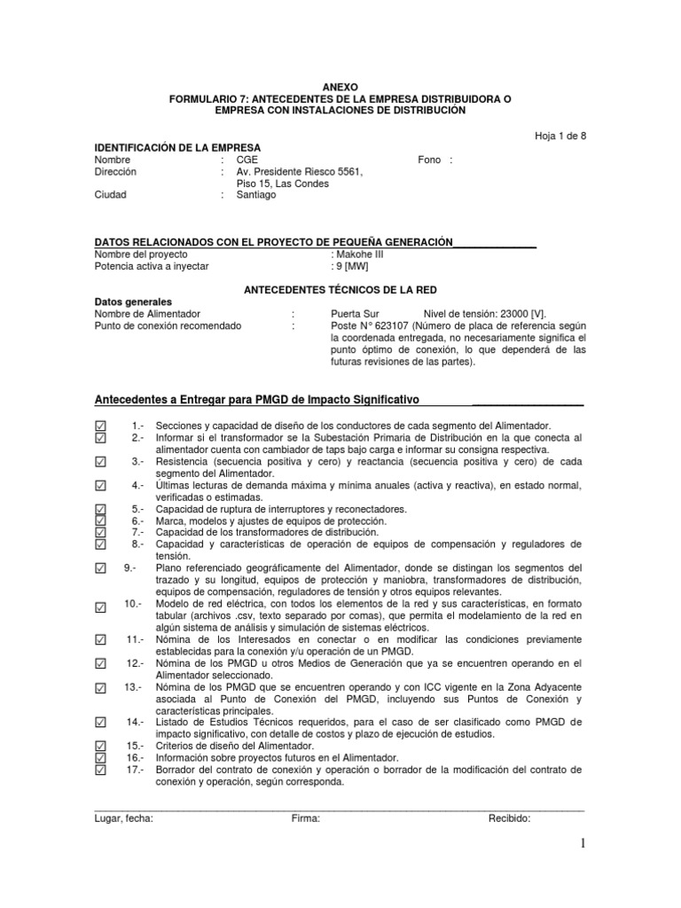 ANEXO1 Formulario - 7 Makohe III | PDF | Transformador | Ingenieria ...