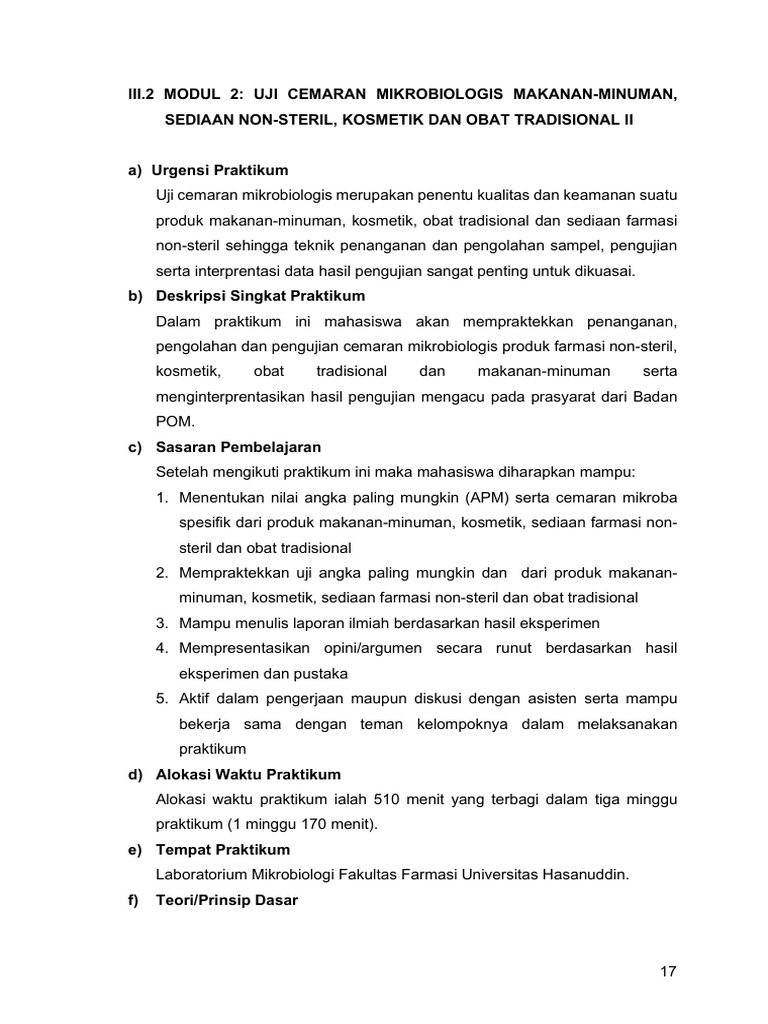 UJI MIKROBIOLOGIS MAKANAN DAN SEDIAAN | PDF