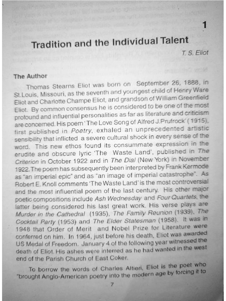 Tradition and Individual Talent | PDF