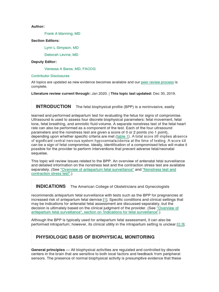 Biophysical Profile PDF | Download Free PDF | Fetus | Childbirth