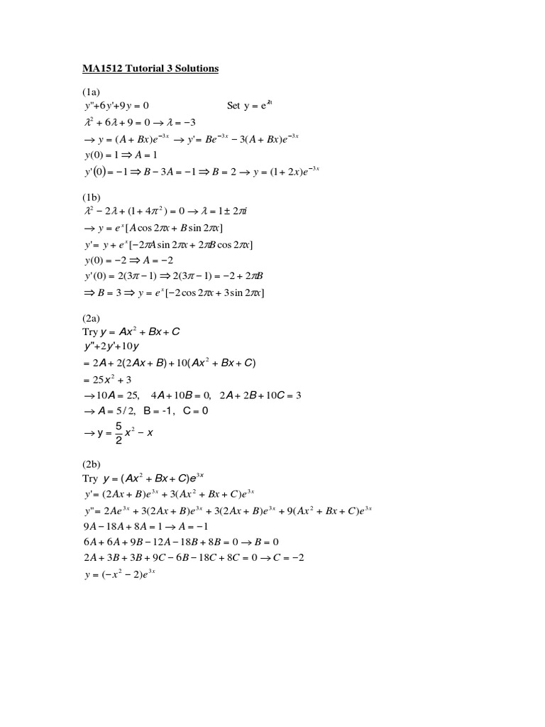 MA1512 Tutorial 3 Solutions | PDF