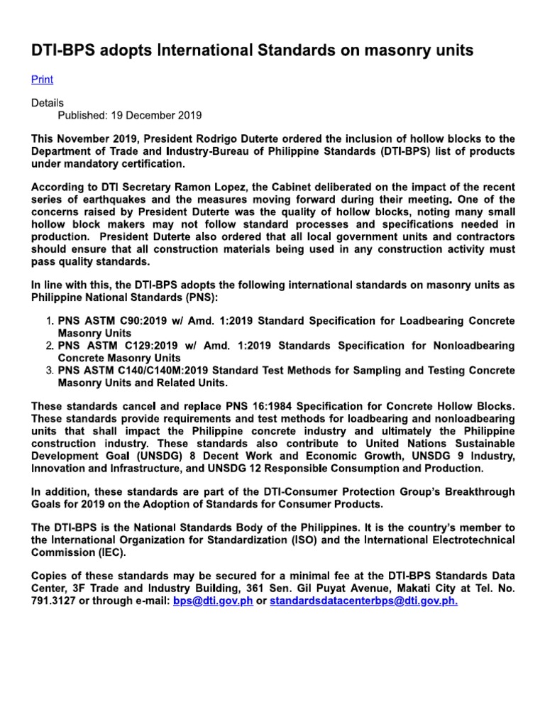 Dti Bps PRRD Hollow Blocks | PDF