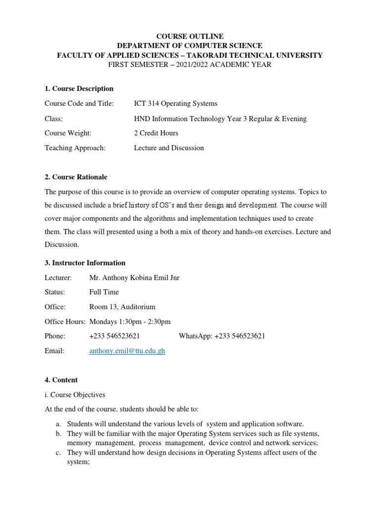 Operating Systems Course Outline | PDF | Thread (Computing ...