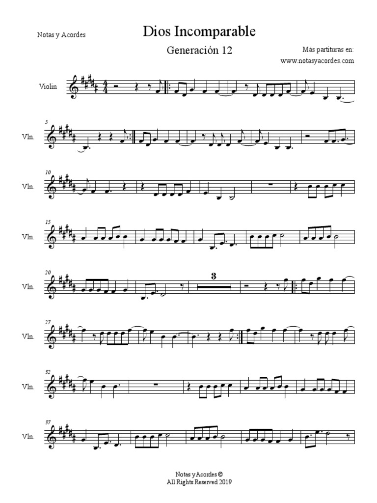 Partitura de Violin - Dios Incomparable | PDF