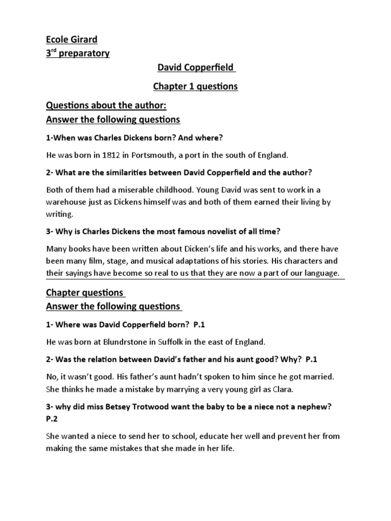 David Copperfield Answered Questions | PDF | David Copperfield
