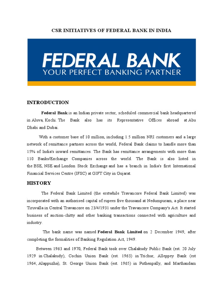 CSR Initiatives of Federal Bank in India | PDF | Economies