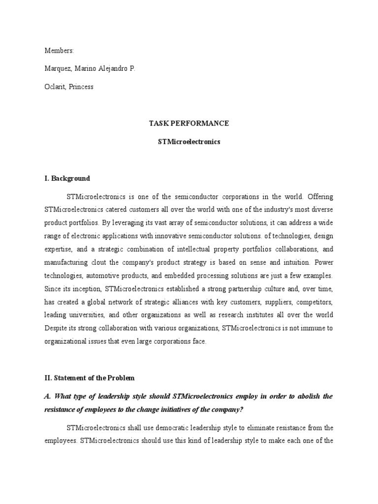 Task Performance Stmicroelectronics | PDF | Leadership | Employment