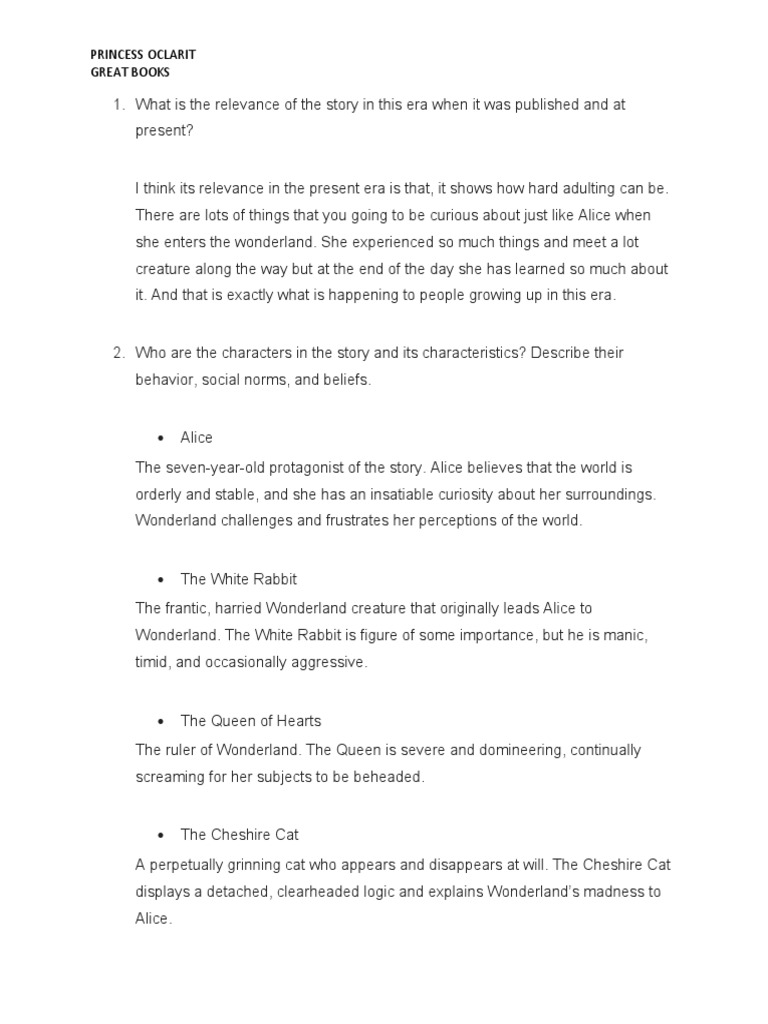 Critical Analysis Alice S Adventure in Wonderland | PDF | Alice (Alice ...