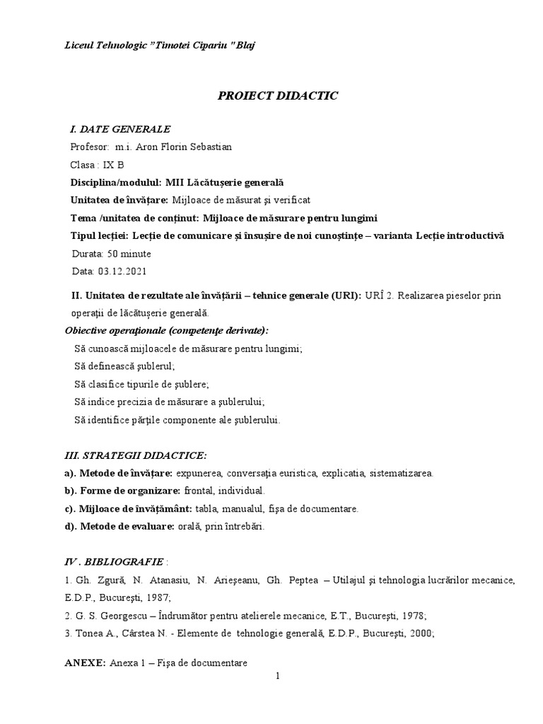 Proiect Didactic Predare | PDF