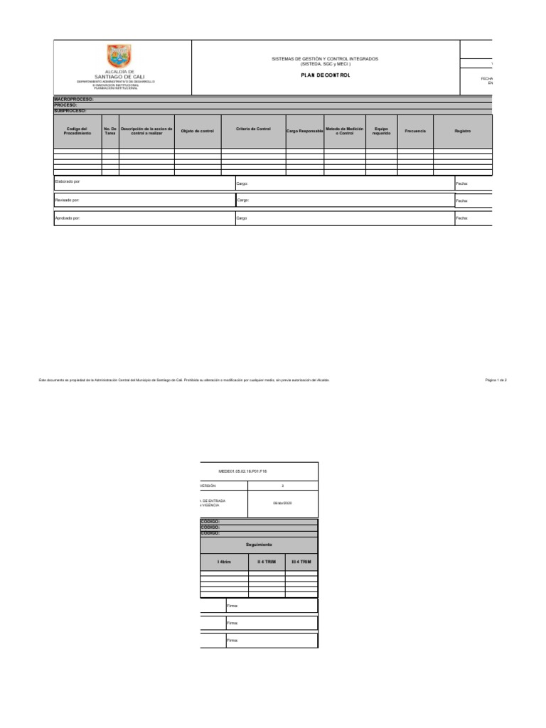 Formato MEDE01.05.02.18.P01.F16 Plan de Control | PDF | Informática