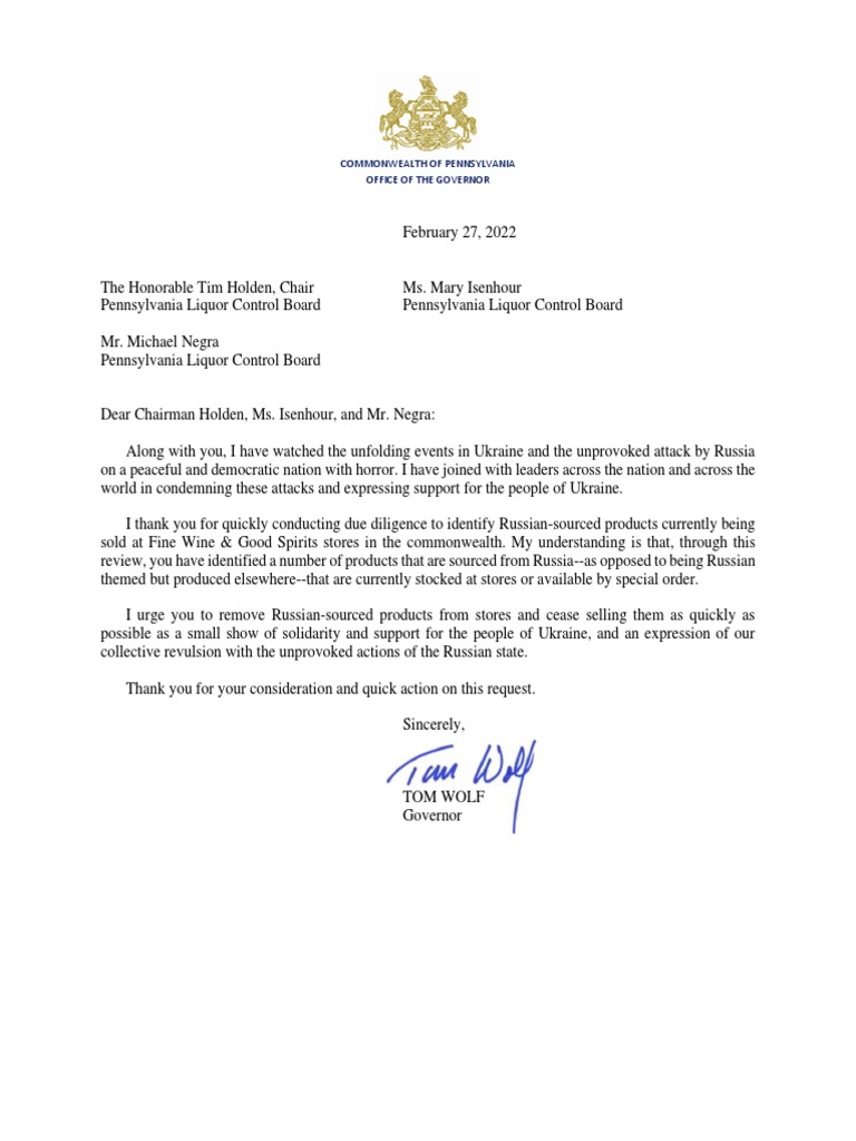 TWW PLCB Letter | PDF