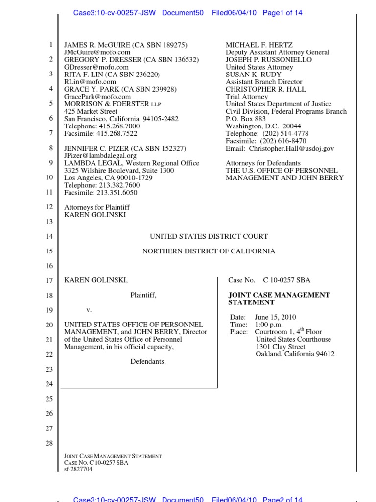 J C M S C N - C 10-0257 SBA sf-2827704: Joint Case Management Statement ...