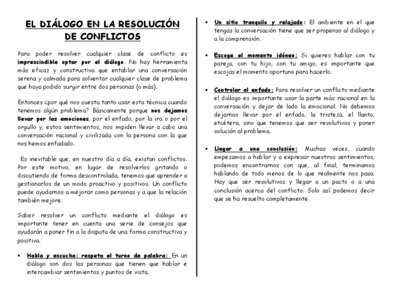 Cinco claves para resolver conflictos mediante el diálogo | PDF ...
