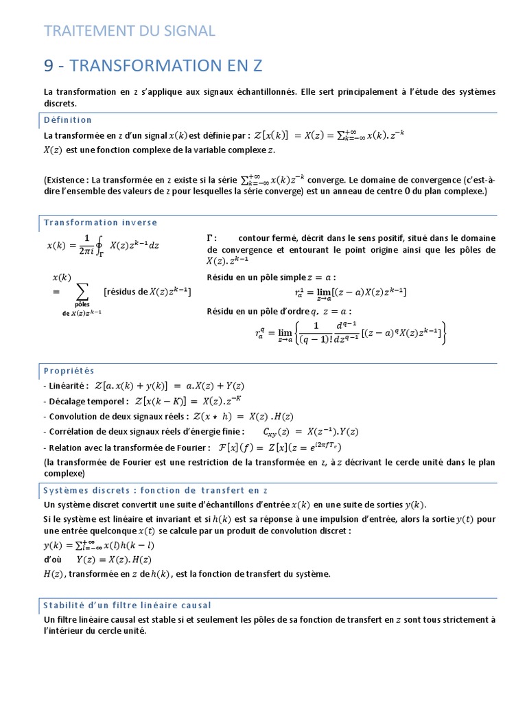 Transformation en Z pour Signaux Discrets | PDF | Filtre (électronique ...