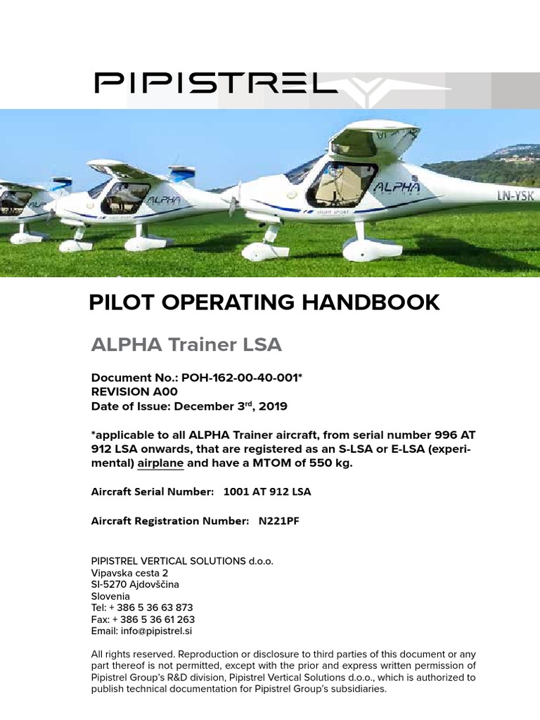 Pipistrel Alpha Trainer PIlot Operating Manual | PDF | Instrument ...