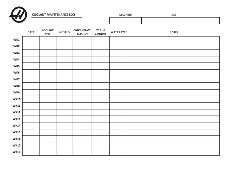 Haas Coolant Maintenance Log | PDF