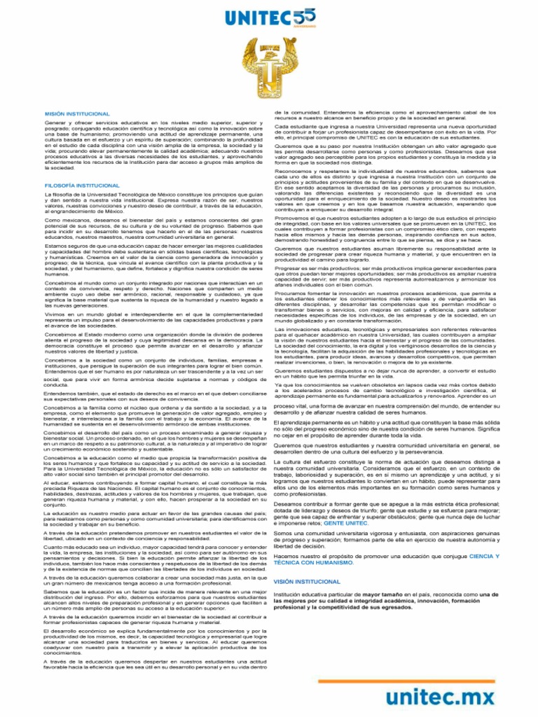 Mision Filosofia UNITEC | PDF