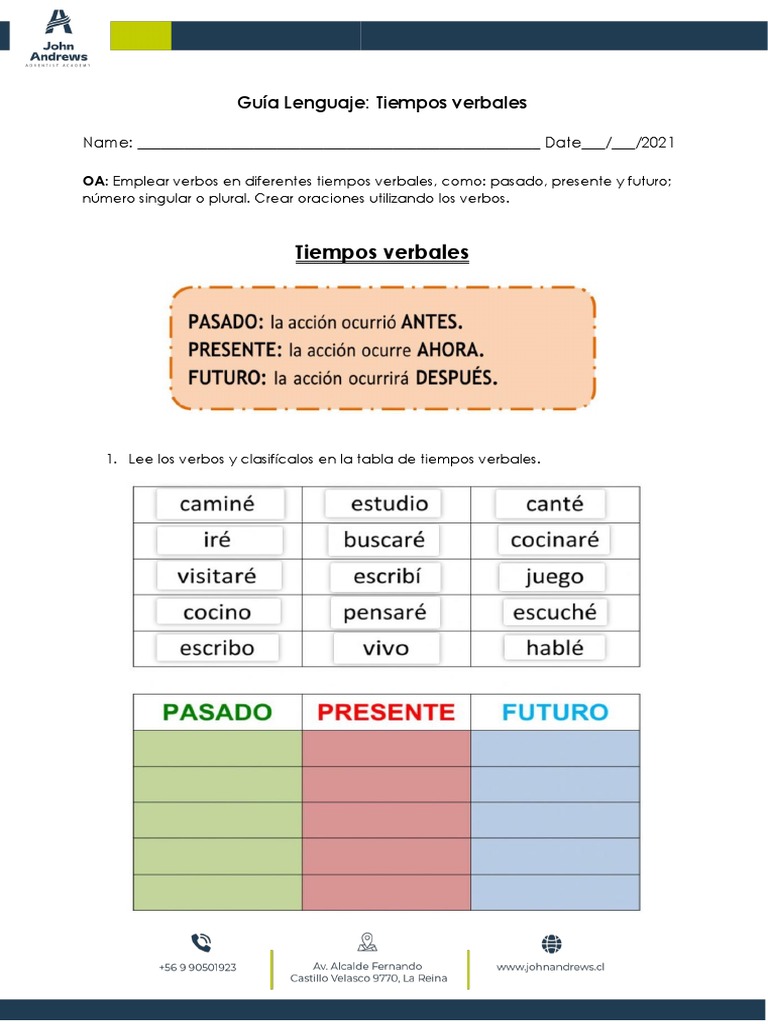 Guía Lenguaje - Tiempos Verbales | PDF