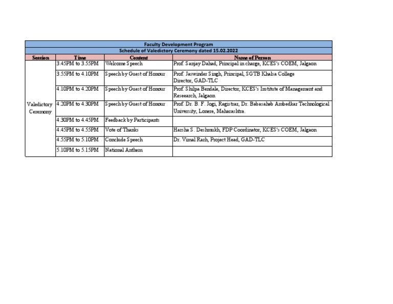 Valedictory Schedule | PDF