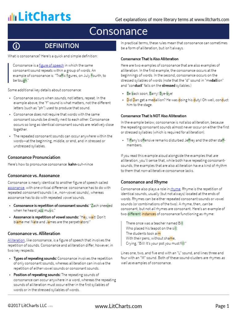 Consonance: Figure of Speech | PDF | Syllable | Consonant