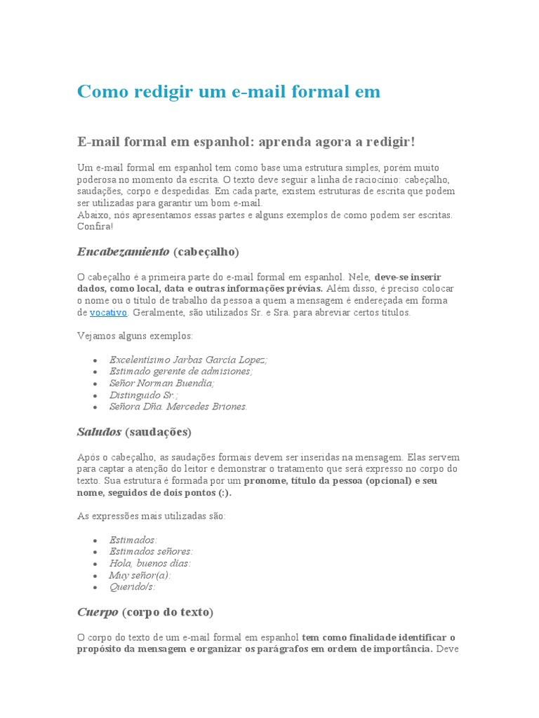 Como redigir um e-mail formal em espanhol: estrutura, partes e exemplos ...