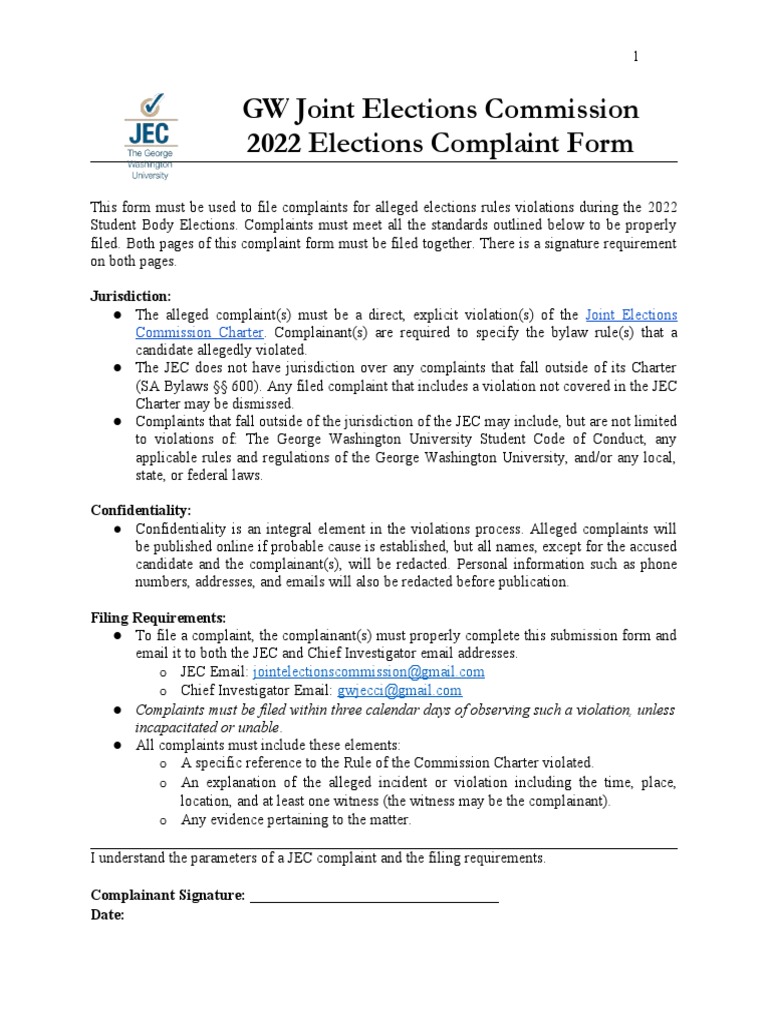 2022 Jec Complaint Form | PDF | Complaint | Justice