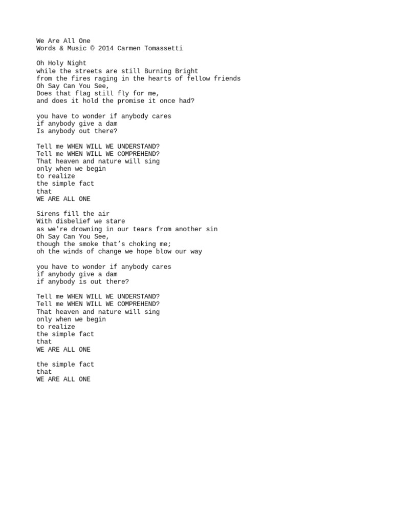 We Are All One | PDF | Poetry