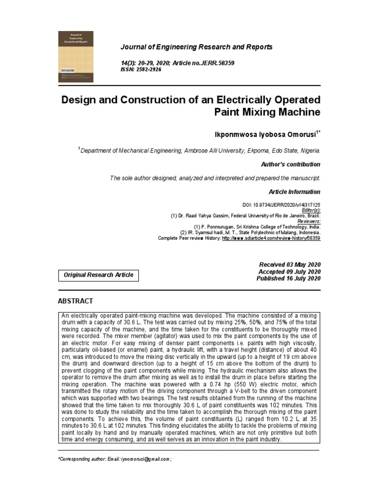 Design and Construction of An Electrically Operated Paint Mixing ...