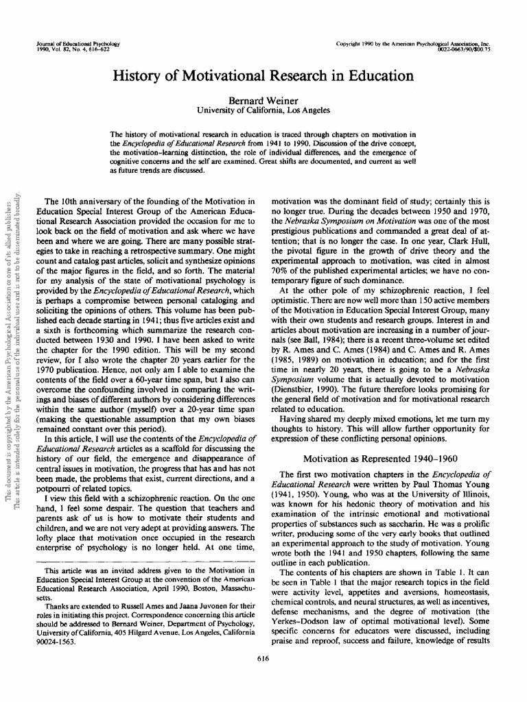 1990 History of Motivational Research in Education | PDF | Motivation ...