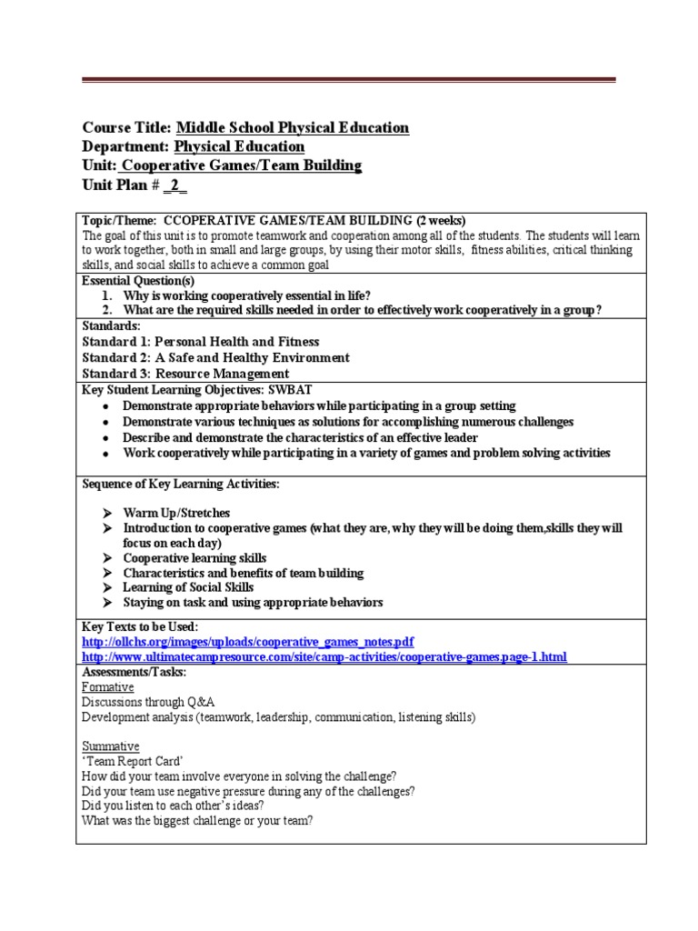 Course Title: Middle School Physical Education Department: Physical ...