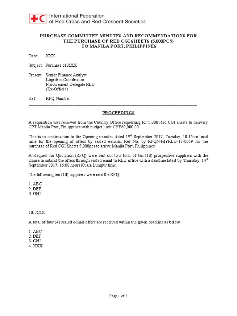 Purchase Committee Minutes and Recommendations For The Purchase of Red ...