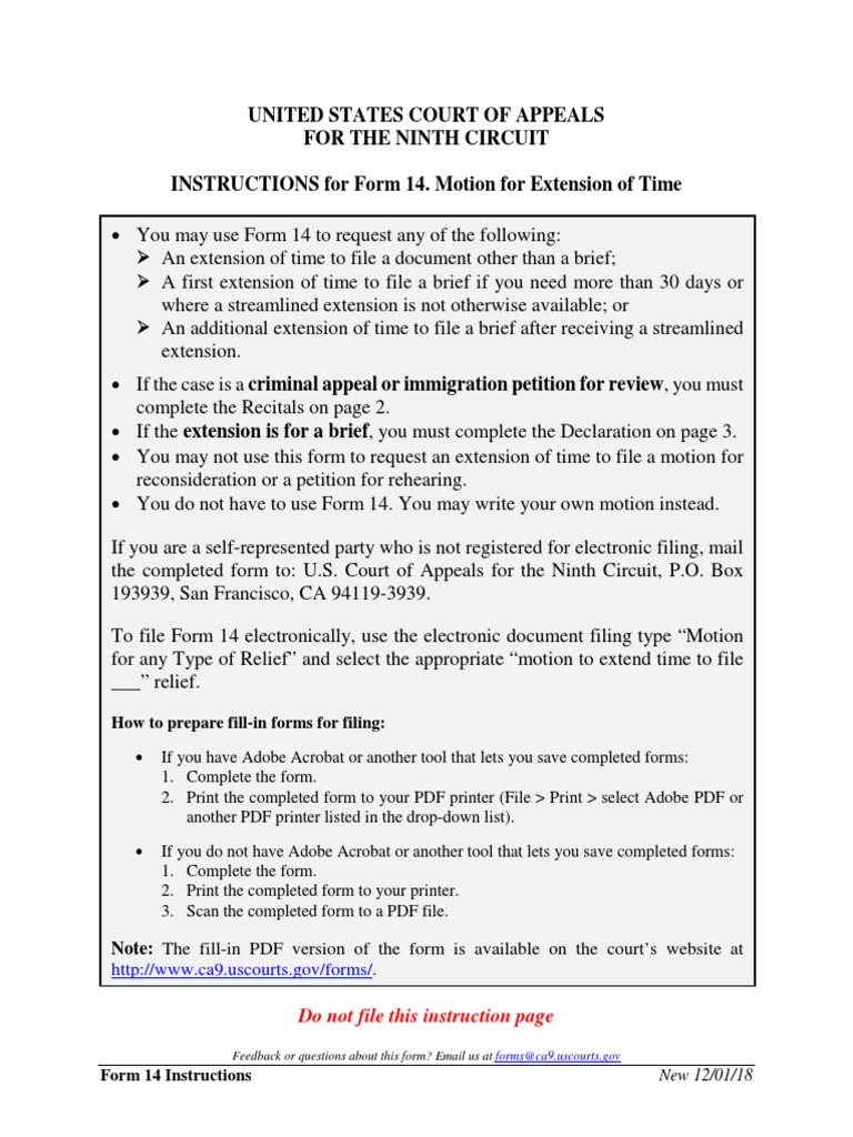 Motion For Extension of Time Instructions 9th Circuit | PDF