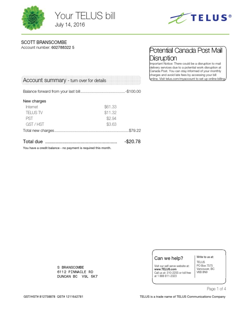 Telus Bill Jan | PDF | Government Finances | Taxes
