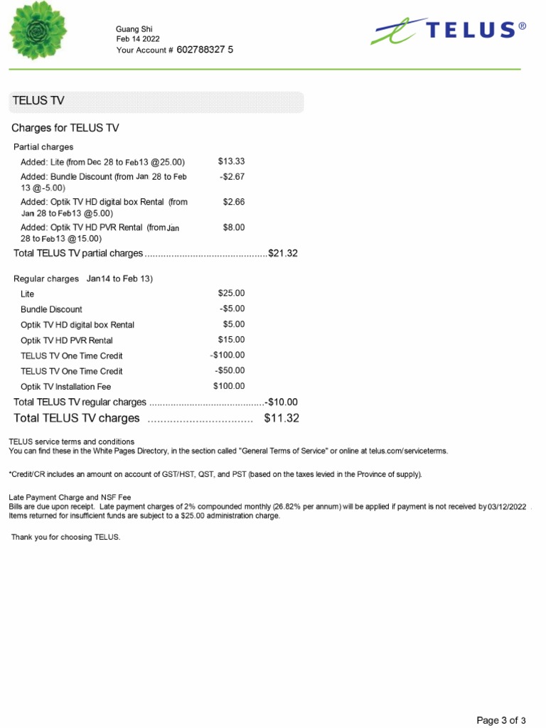 Telus Bill Jan 3 | PDF