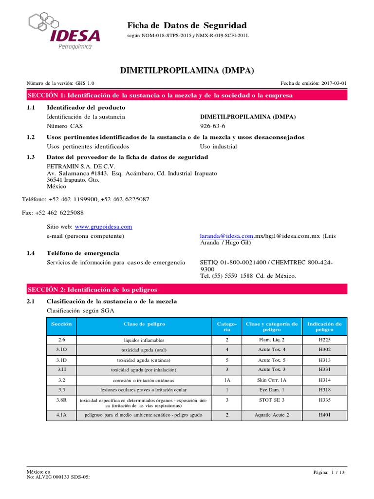 Seguridad de Dimetilpropilamina (DMPA) | PDF | Química