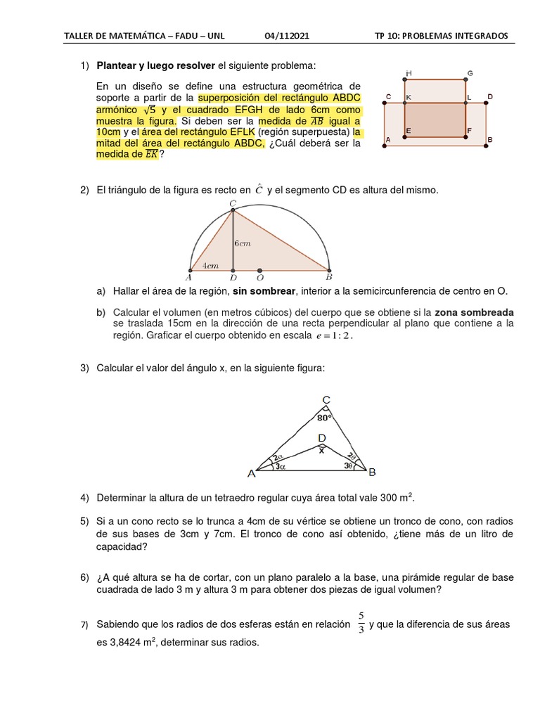 TP 10 - Problemas Integrados - Clase 04-11-2021 | PDF | Triángulo | Formas geométricas