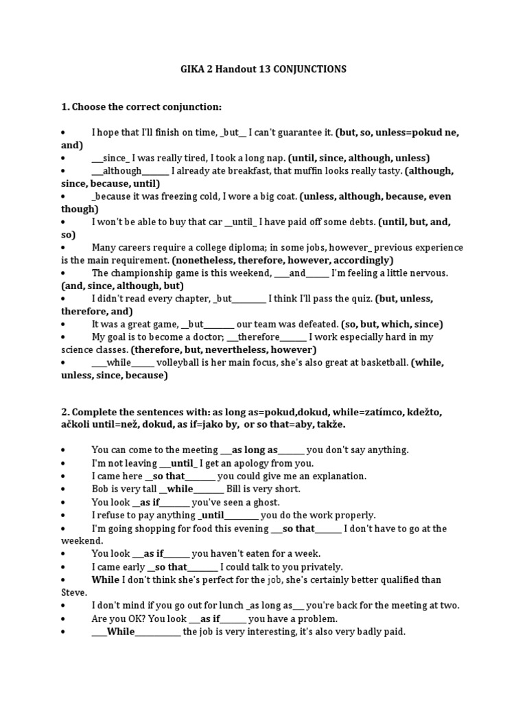 Handout 13 - Conjunctions | PDF