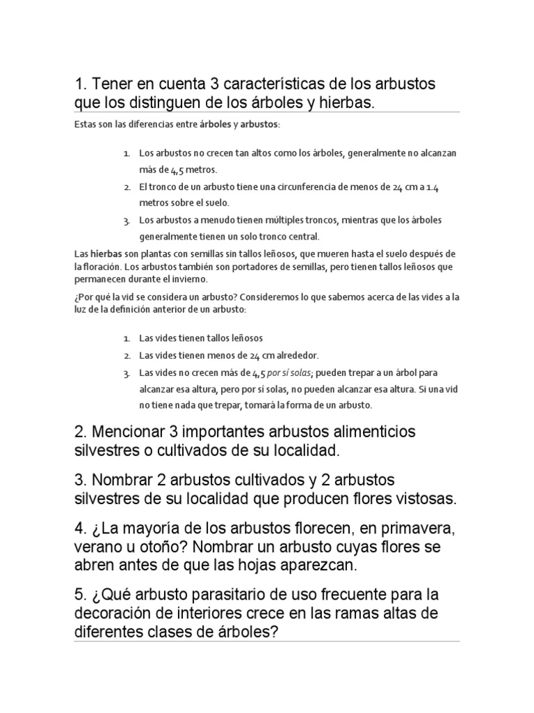 Características y tipos de arbustos | PDF
