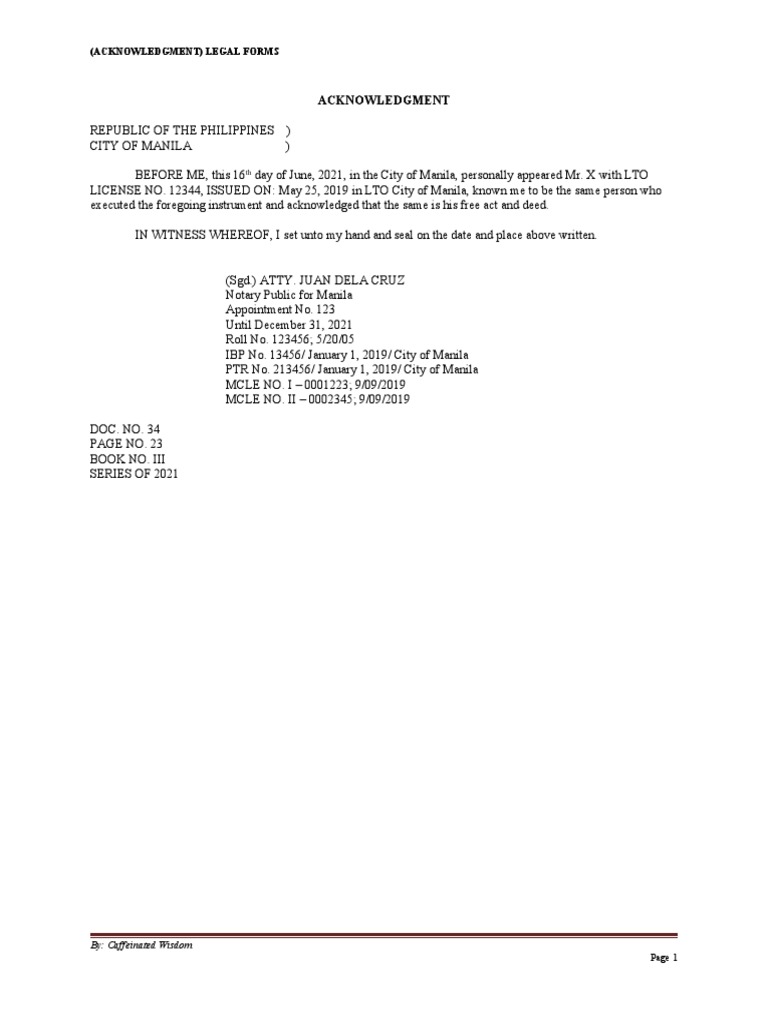 Acknowledgment Legal Form Template | PDF