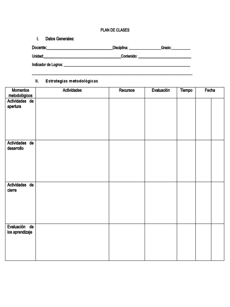 Formato Plan de Clases | PDF