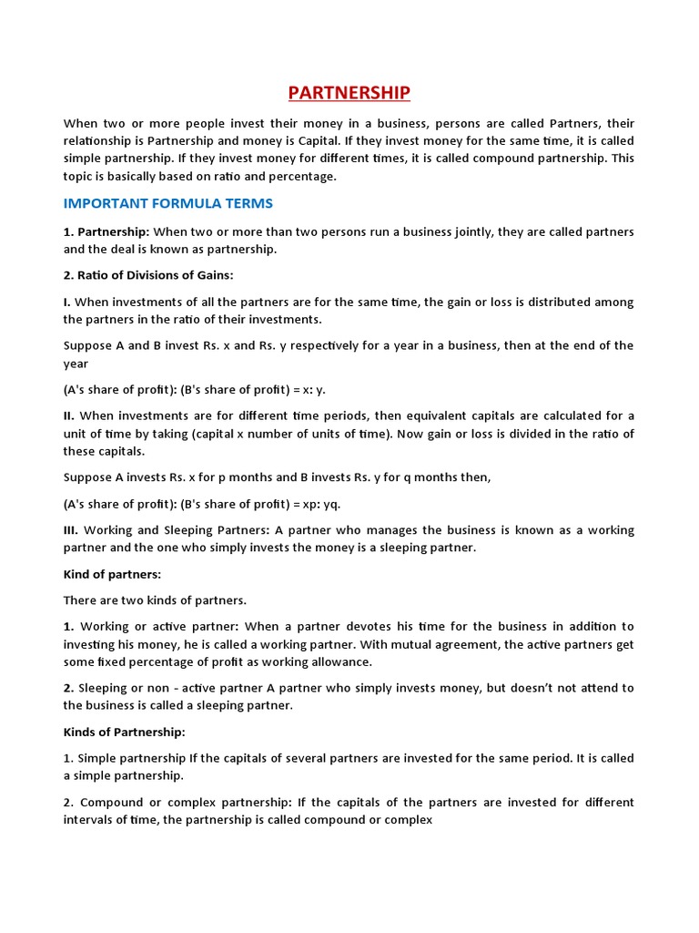 Partnership: Important Formula Terms | PDF | Partnership | Investing