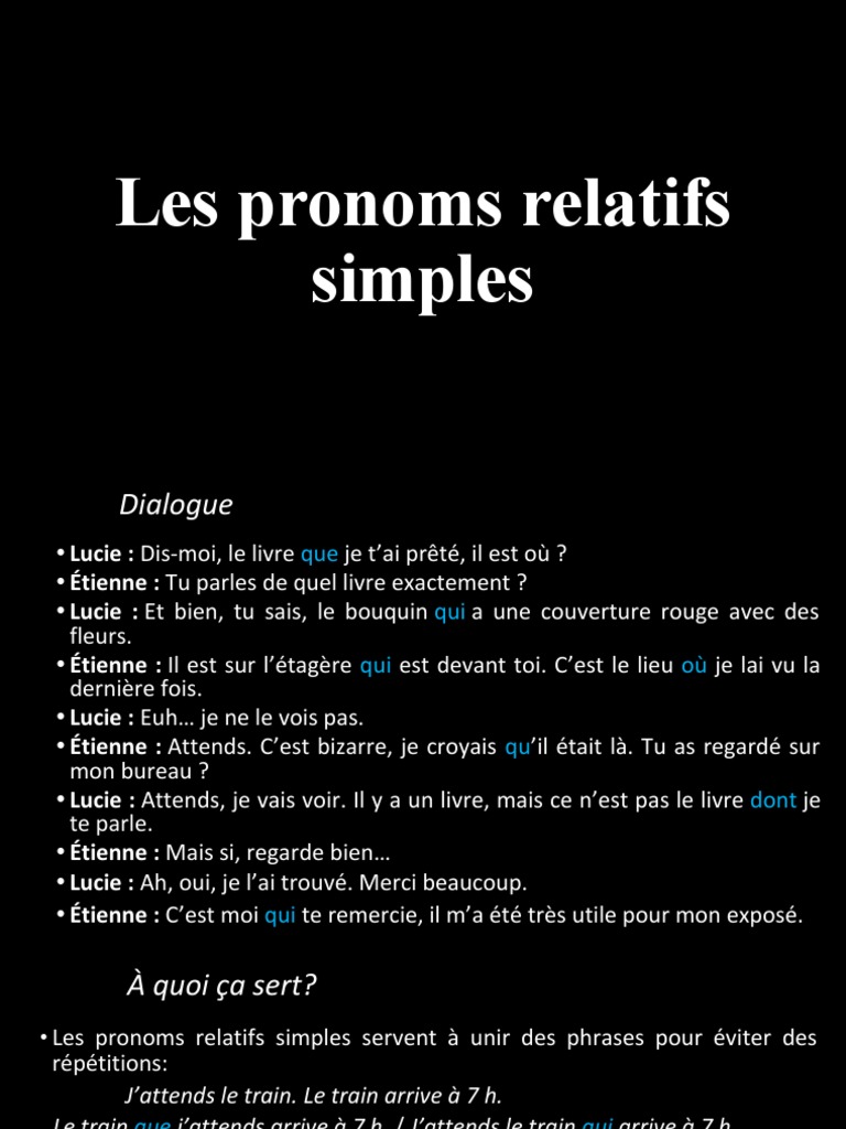 Pronoms relatifs simples et exercices | PDF | Pronom | Mécanique du langage
